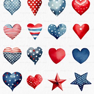 American Flag Hearts Watercolor Clipart PNG - 4th of July Independence ...