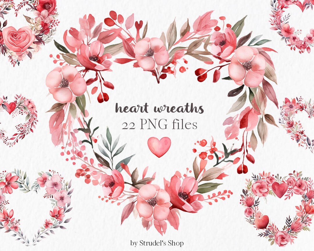 Valentines Wreath Watercolor Hearts Flower Heart Frame Floral Spring ...