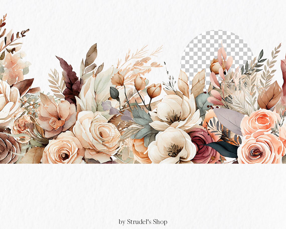 Boho Flower Seamless Borders Watercolor Clipart PNG Wedding - Etsy