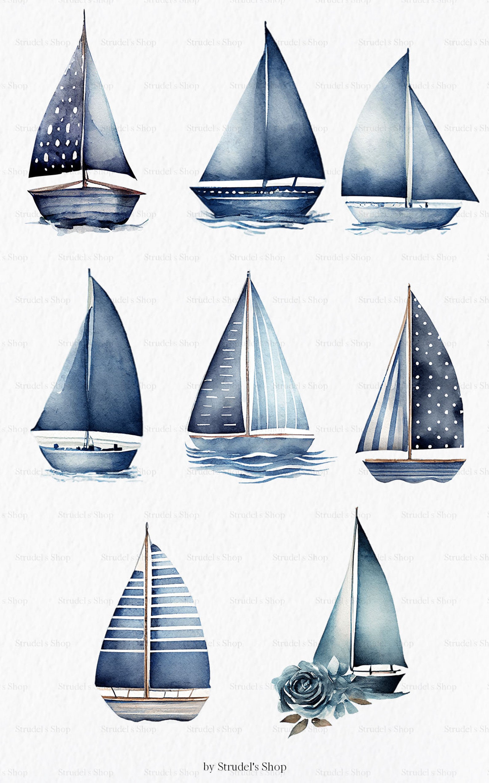 Sea Boats Watercolor Clipart PNG Nautical Marine Summer Sailing Sailor ...