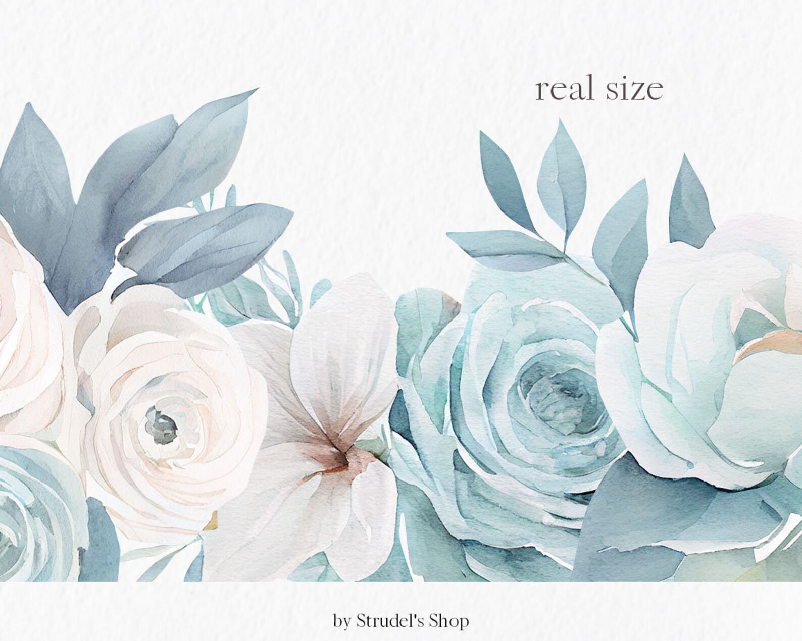 Dusty Blue Flower Seamless Border Watercolor Clipart PNG - Etsy