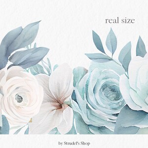 Dusty Blue Flower Seamless Border Watercolor Clipart PNG - Floral ...