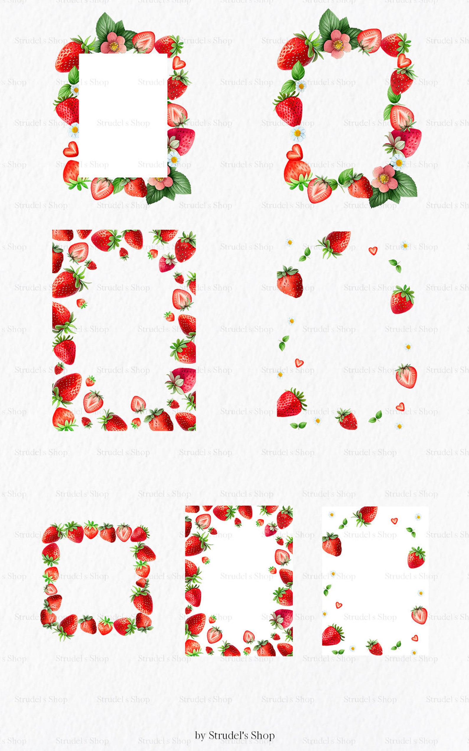 Strawberry Watercolor Clipart PNG Frame Border Wreath Summer - Etsy