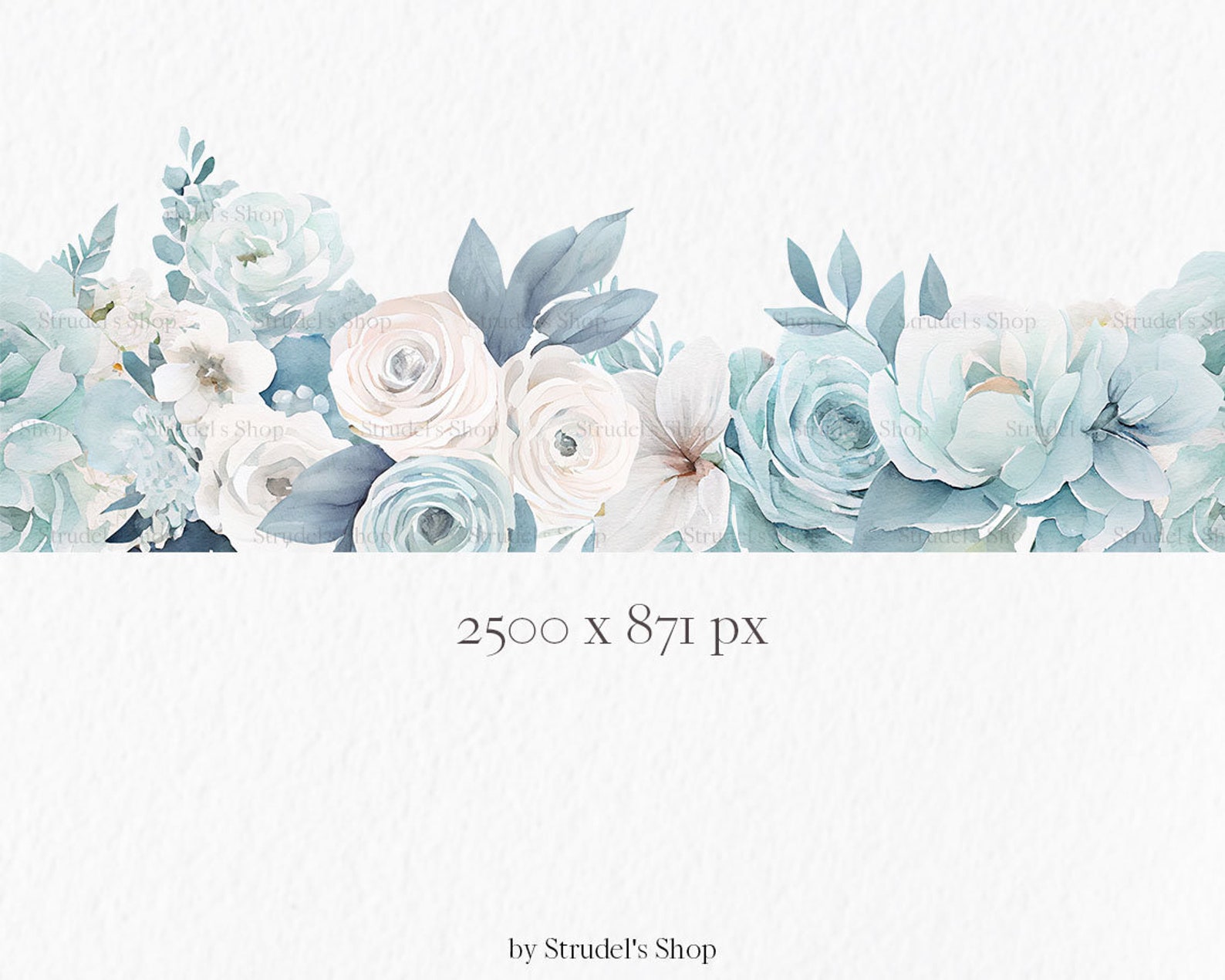 Dusty Blue Flower Seamless Border Watercolor Clipart PNG - Etsy