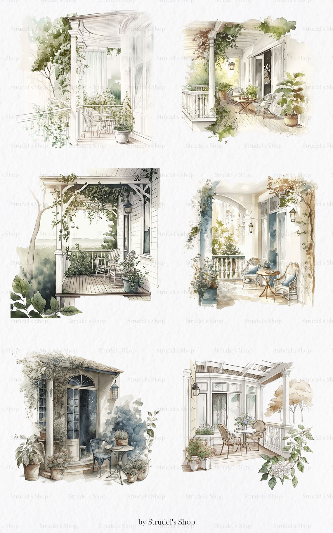 Terrace Watercolor Clipart PNG Printable Decor Digital Illustration ...