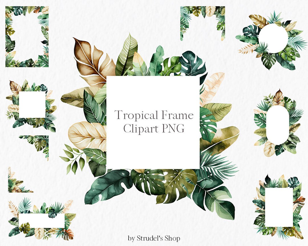 Summer Tropical Frames Watercolor Clipart PNG - Wedding Jungle Tropical ...