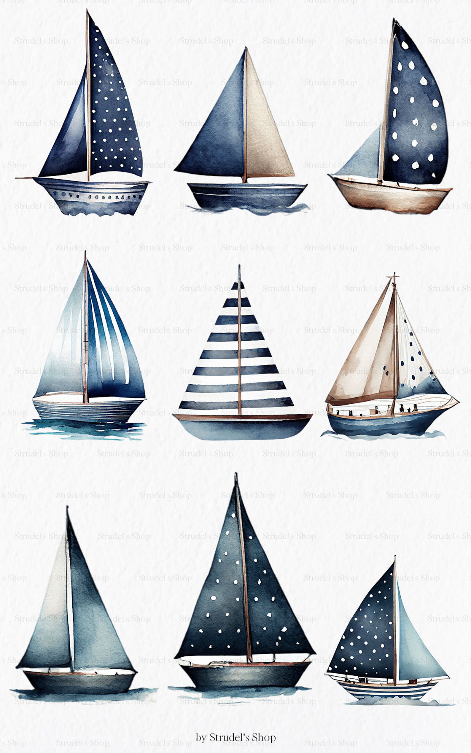 Sea Boats Watercolor Clipart PNG - Nautical Marine Summer Sailing ...