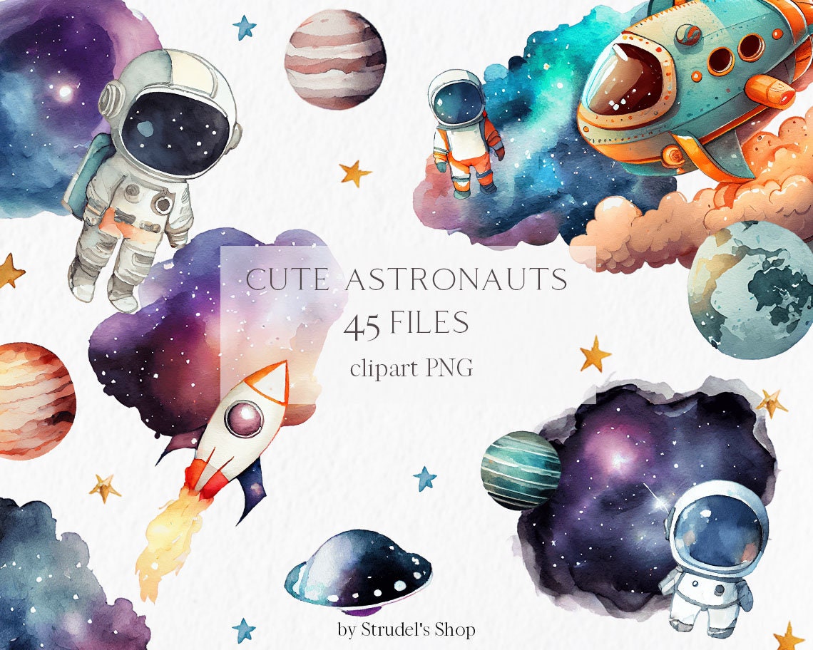 Cute Astronaut Watercolor Clipart PNG Birthday Party Clipart - Etsy