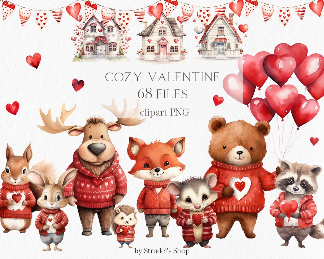 Valentines Day Woodland Animals - Watercolor Clipart Cute for Kids ...