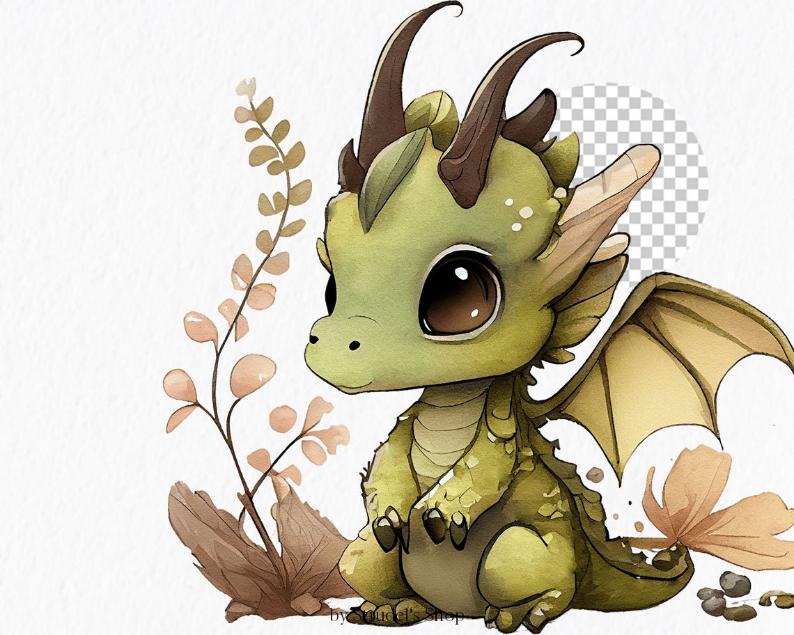 Cute Dragons Watercolor Clipart PNG Fantasy Baby Dragon Dragon Birthday ...
