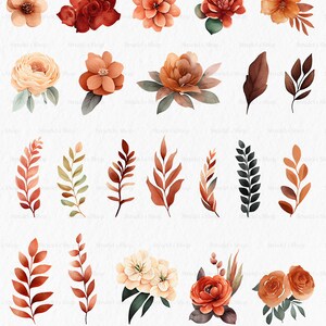 Terracotta Flowers Watercolor Clipart PNG - Autumn Terracotta Wedding ...