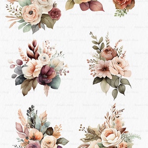 Boho Flowers Watercolor Clipart PNG - Floral Wedding Bohemian ...