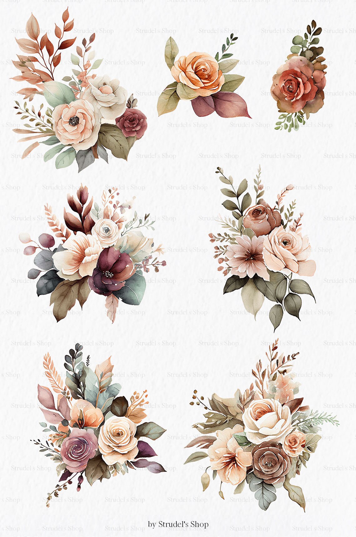 Boho Flowers Watercolor Clipart PNG Floral Wedding Bohemian - Etsy UK