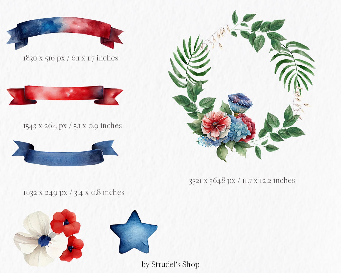 Independence Day Watercolor Clipart PNG - Seamless Borders Banners ...