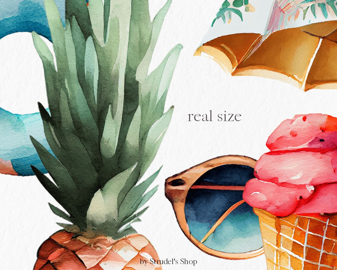 Summer Vacation Watercolor Clipart PNG Travel Palm Trees - Etsy