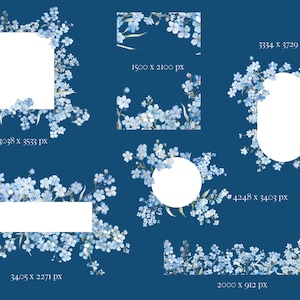 Blue Wildflower Bouquet Watercolor Clipart PNG - Frame Card Clipart Seamless Border Flower ...