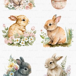 Flower Bunny Watercolor Clipart PNG Easter Bunny Easter - Etsy