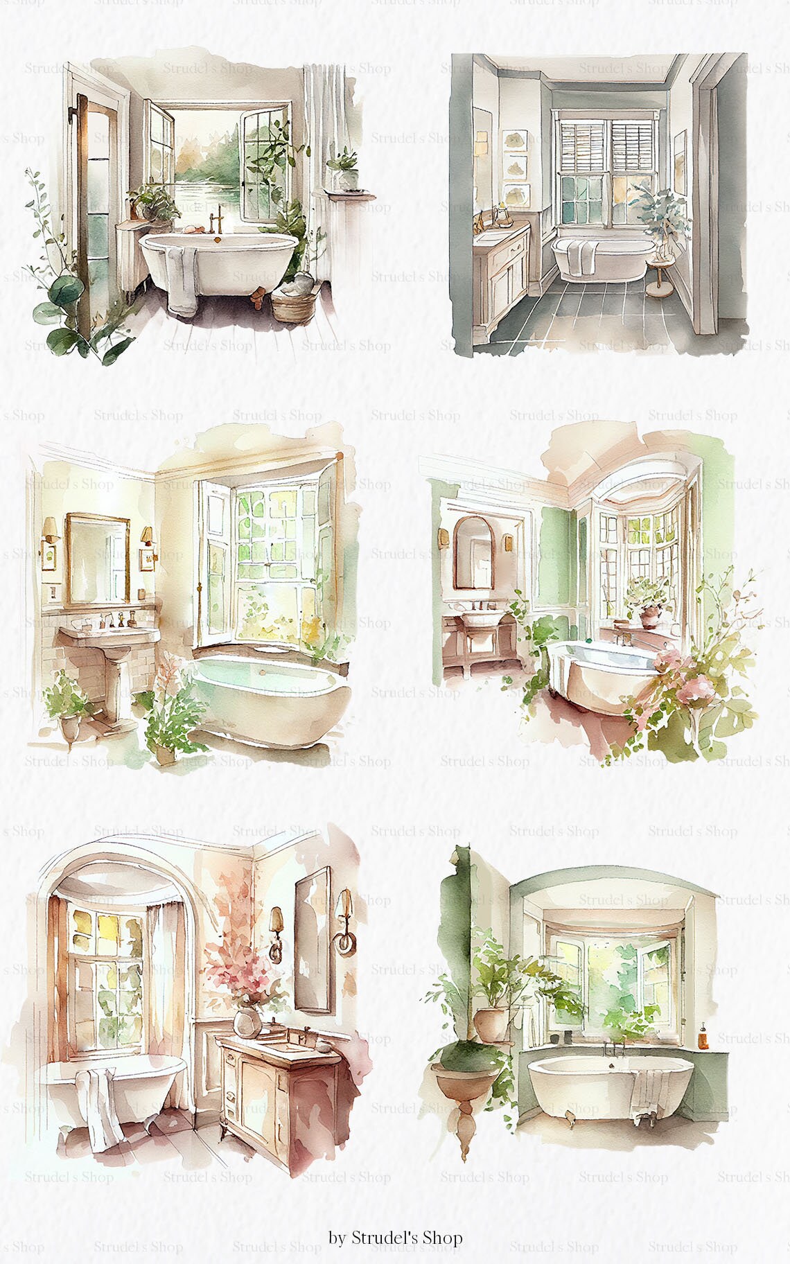 Cottagecore Bathroom Watercolor Clipart PNG Interior Rustic - Etsy