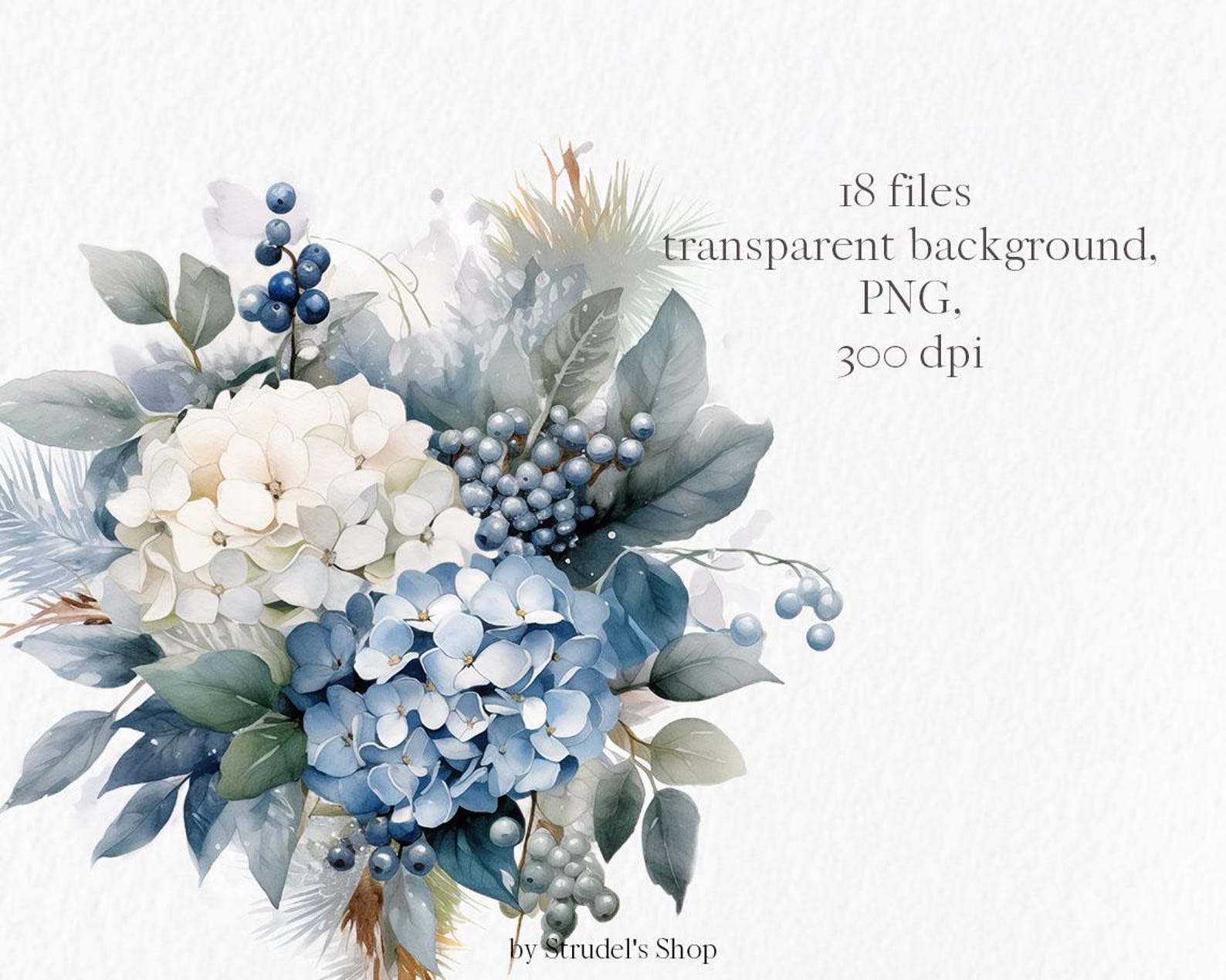 Dusty Blue Flowers Winter Clipart PNG #b201 - Etsy