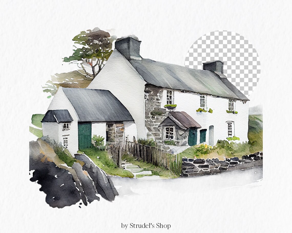 Irish Cottage Watercolor Clipart PNG Simple Living St - Etsy