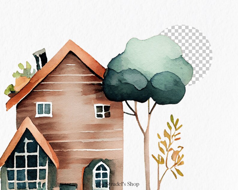 Little Houses Watercolor Clipart PNG Home Sweet Home Cartoon Kids ...