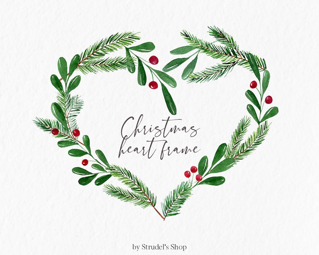 Christmas Heart Clipart PNG Watercolor Wreath Classic Christmas Floral ...