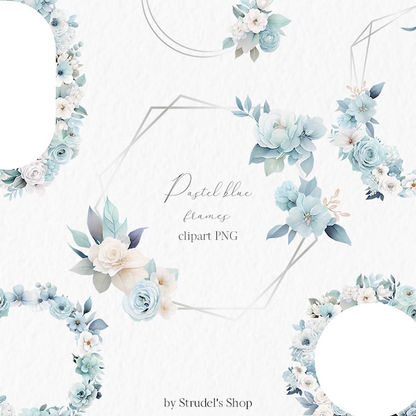 Blue Floral Frame Clipart - Etsy