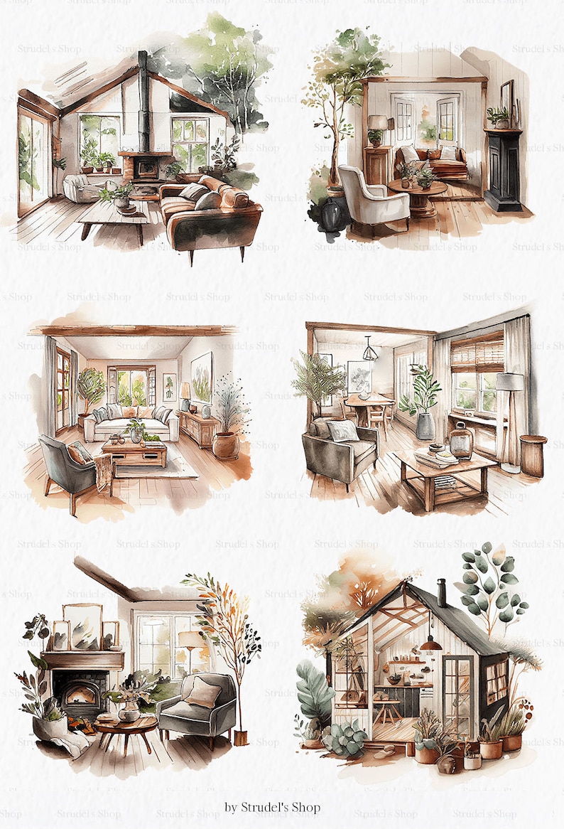 Living Room Watercolor Clipart PNG Scrapbooking Home Decor Furniture ...