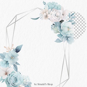 Soft Blue Pastel Frames Watercolor Clipart PNG Wedding Floral Frame ...