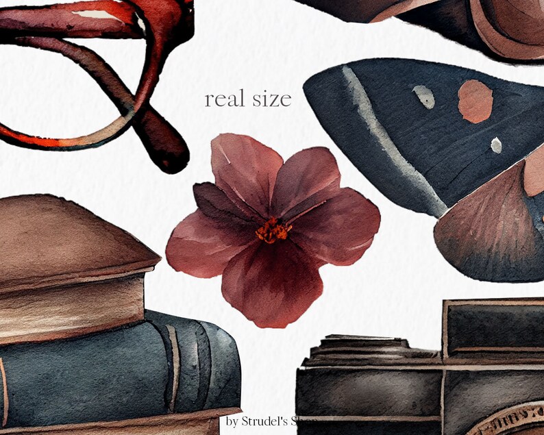 Dark Academia Watercolor Clipart PNG Gothic Bookworm Planner - Etsy