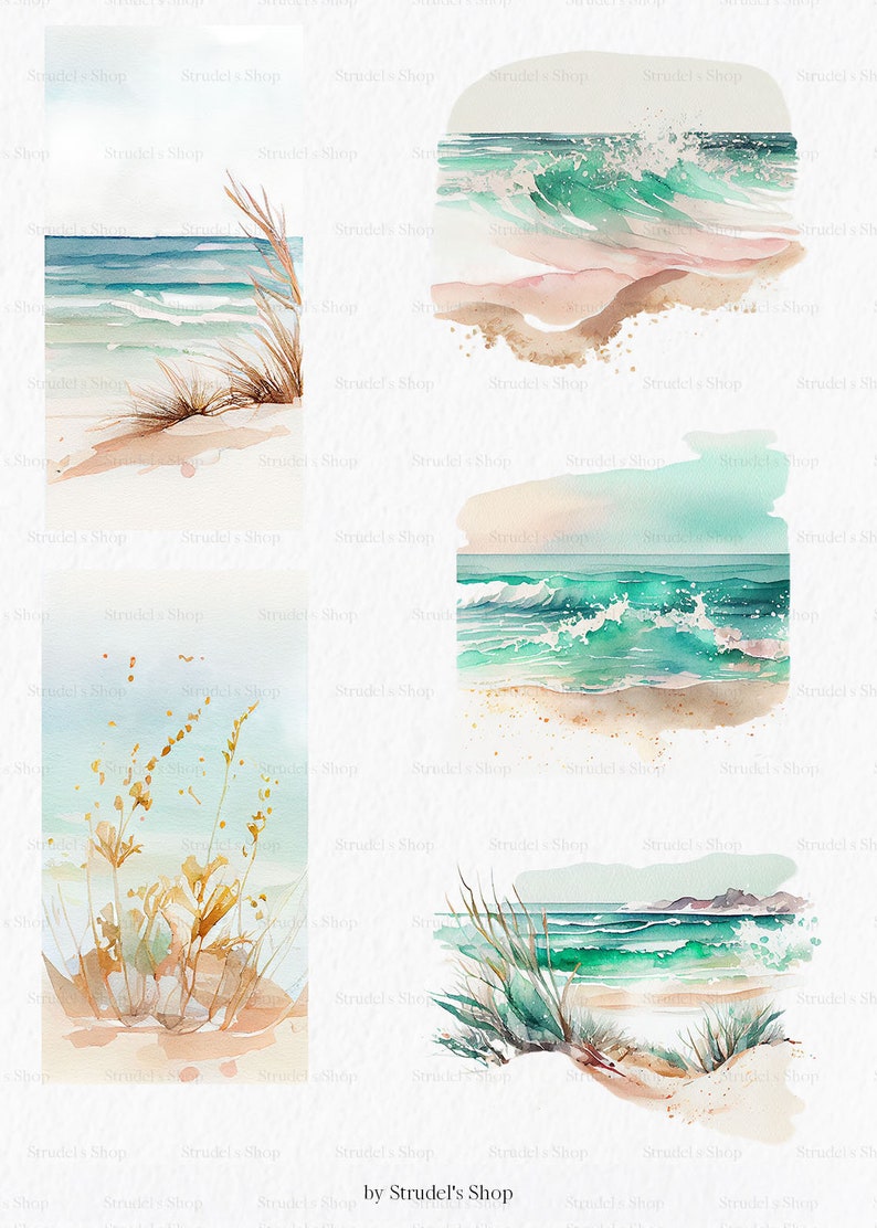 Seascapes Watercolor Clipart PNG Summer Ocean Beach Sea - Etsy