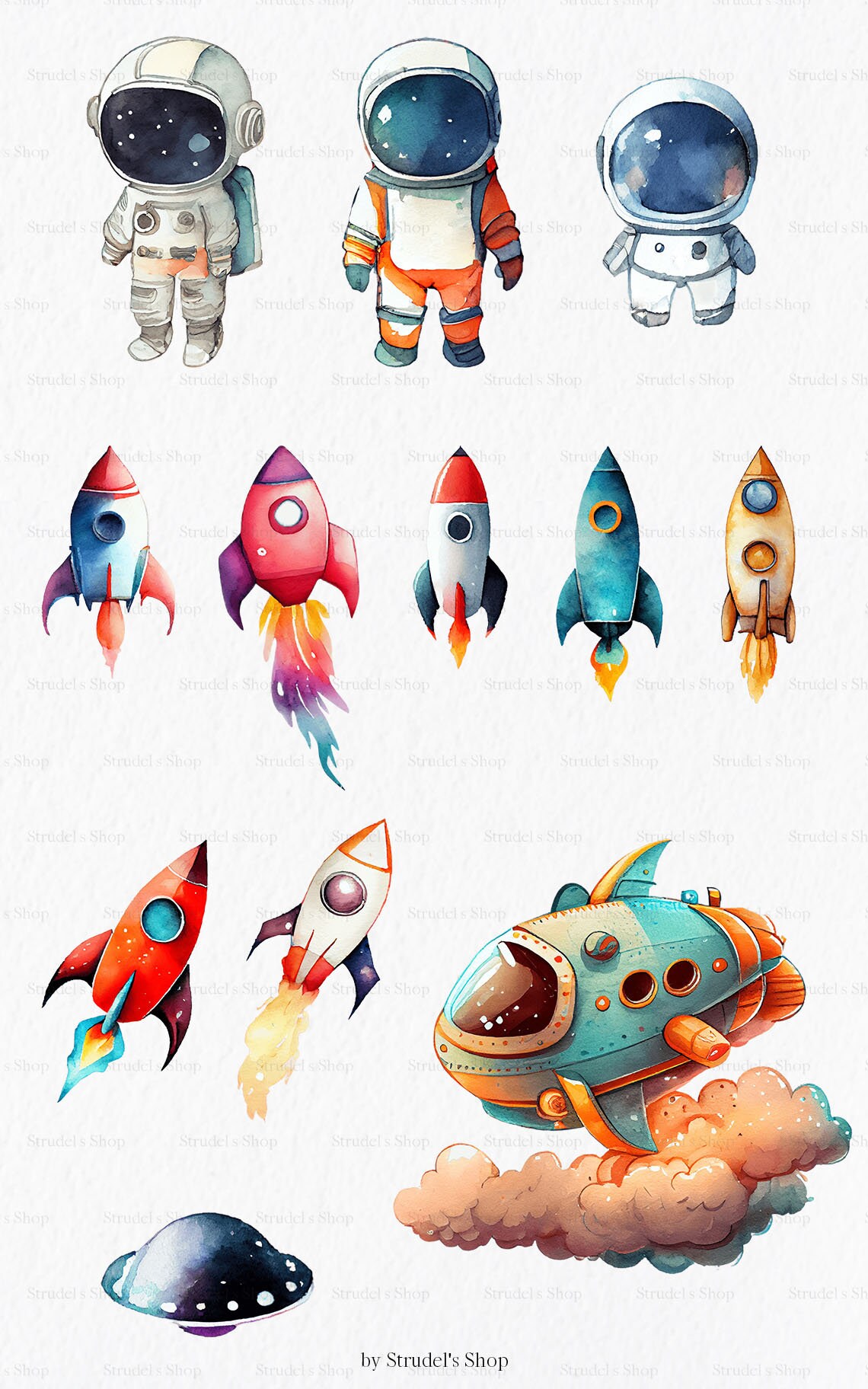 Cute Astronaut Watercolor Clipart PNG Birthday Party Clipart - Etsy