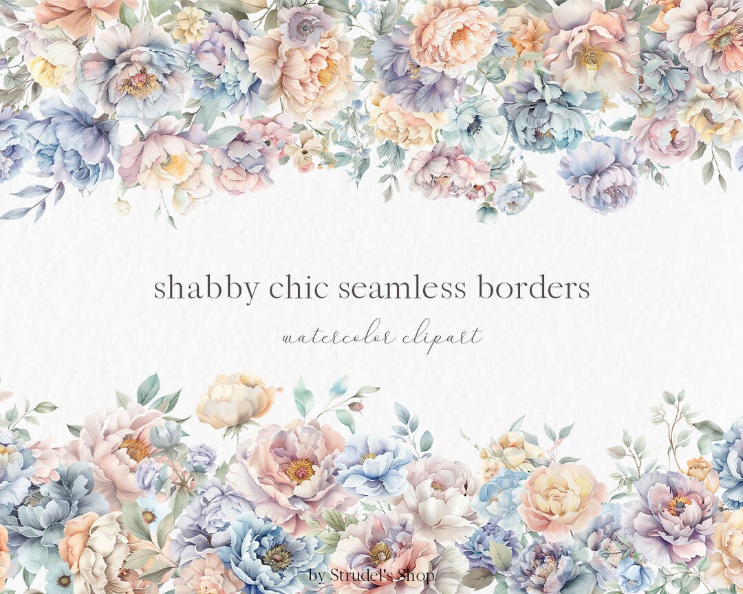 Shabby Chic Seamless Borders Watercolor Clipart PNG #c109 - Etsy
