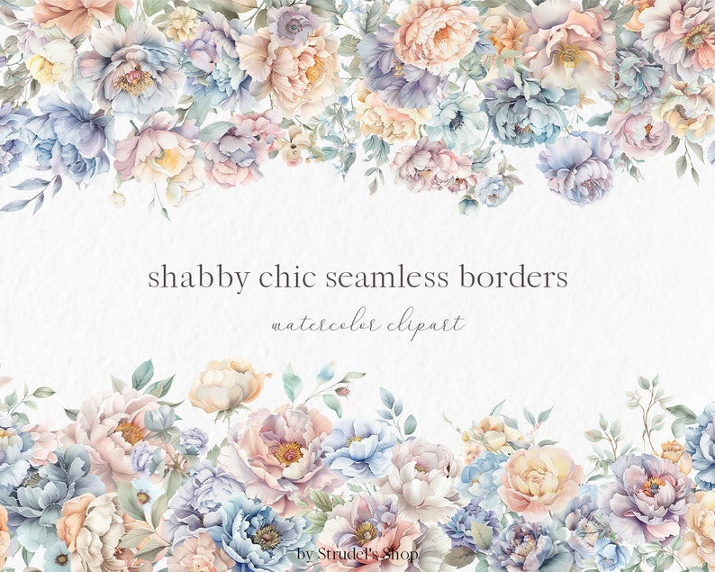 Shabby Chic Seamless Borders Watercolor Clipart PNG #c109 - Etsy