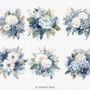 Dusty Blue Flowers Winter Clipart PNG #b201 - Etsy