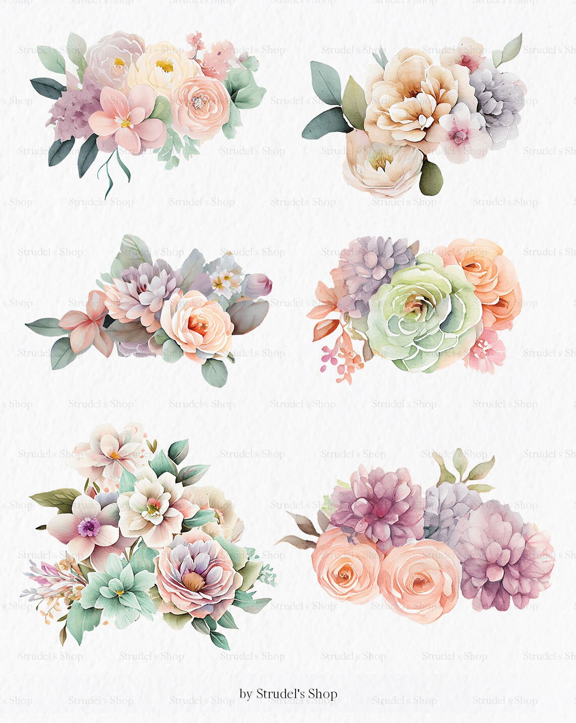 Pastel Flowers Watercolor Clipart PNG Invitation Clipart - Etsy