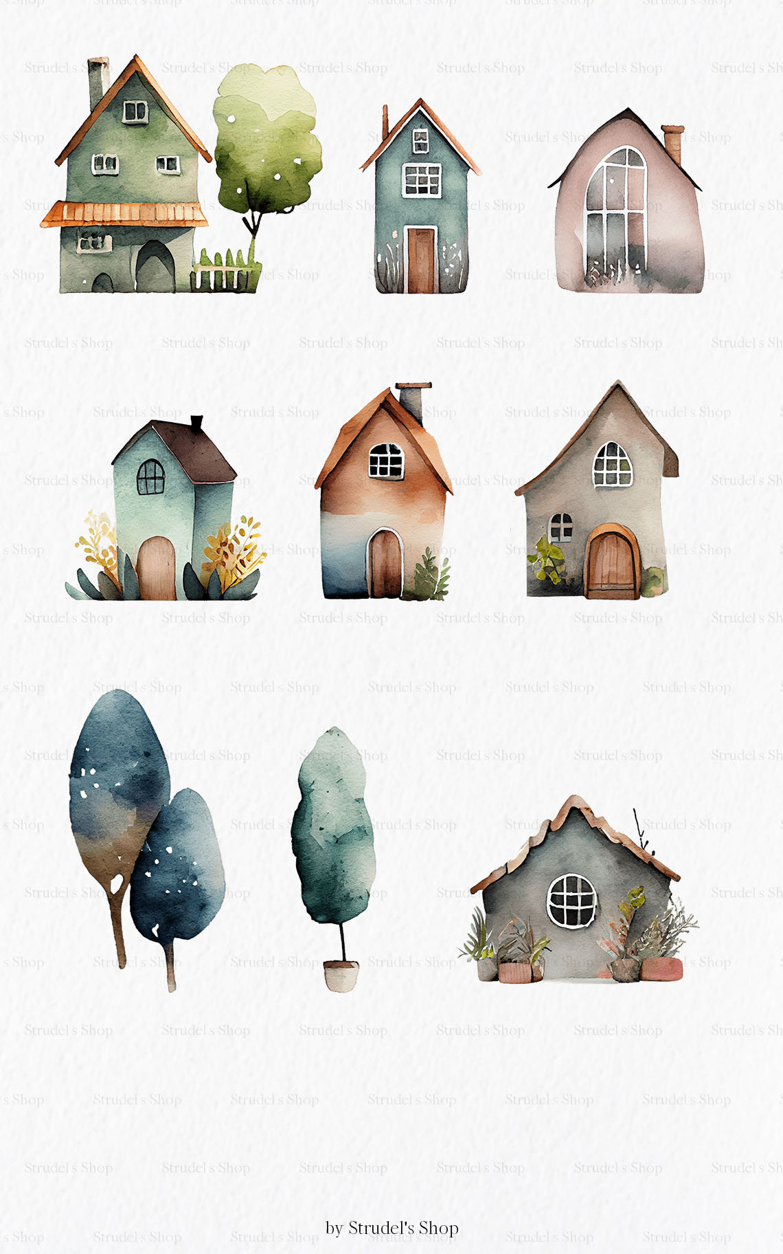 Little Houses Watercolor Clipart PNG Home Sweet Home Cartoon - Etsy UK