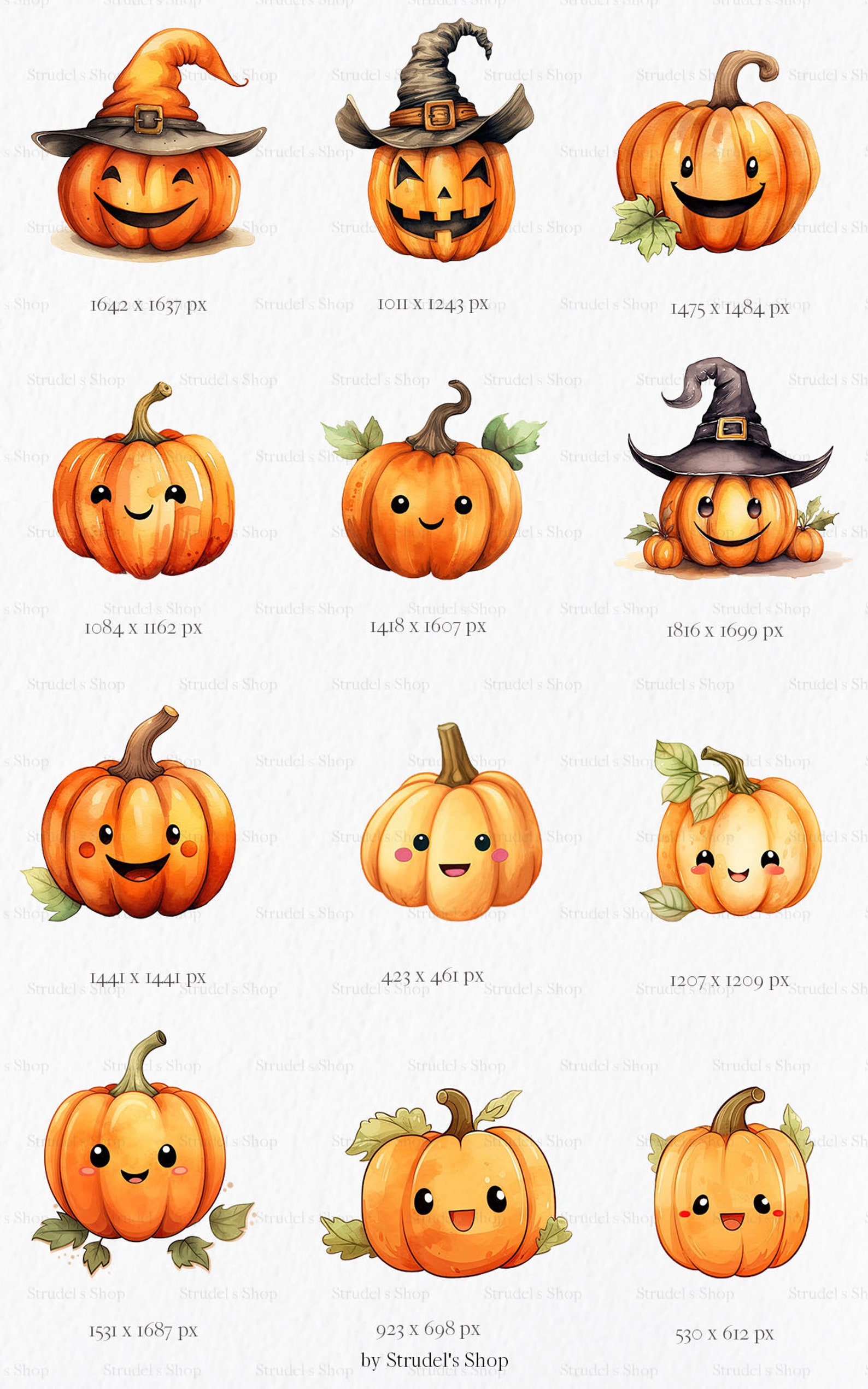 Cute Halloween Pumpkins Watercolor Clipart PNG Jack O - Etsy