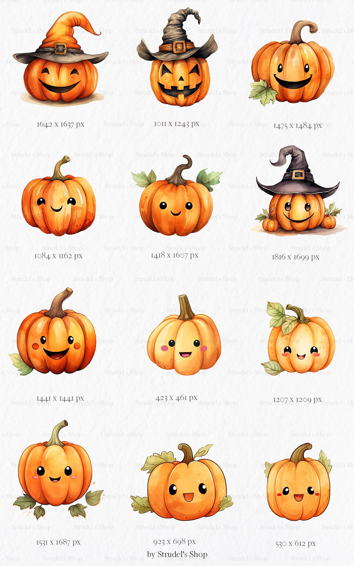 Cute Halloween Pumpkins Watercolor Clipart PNG Jack O - Etsy