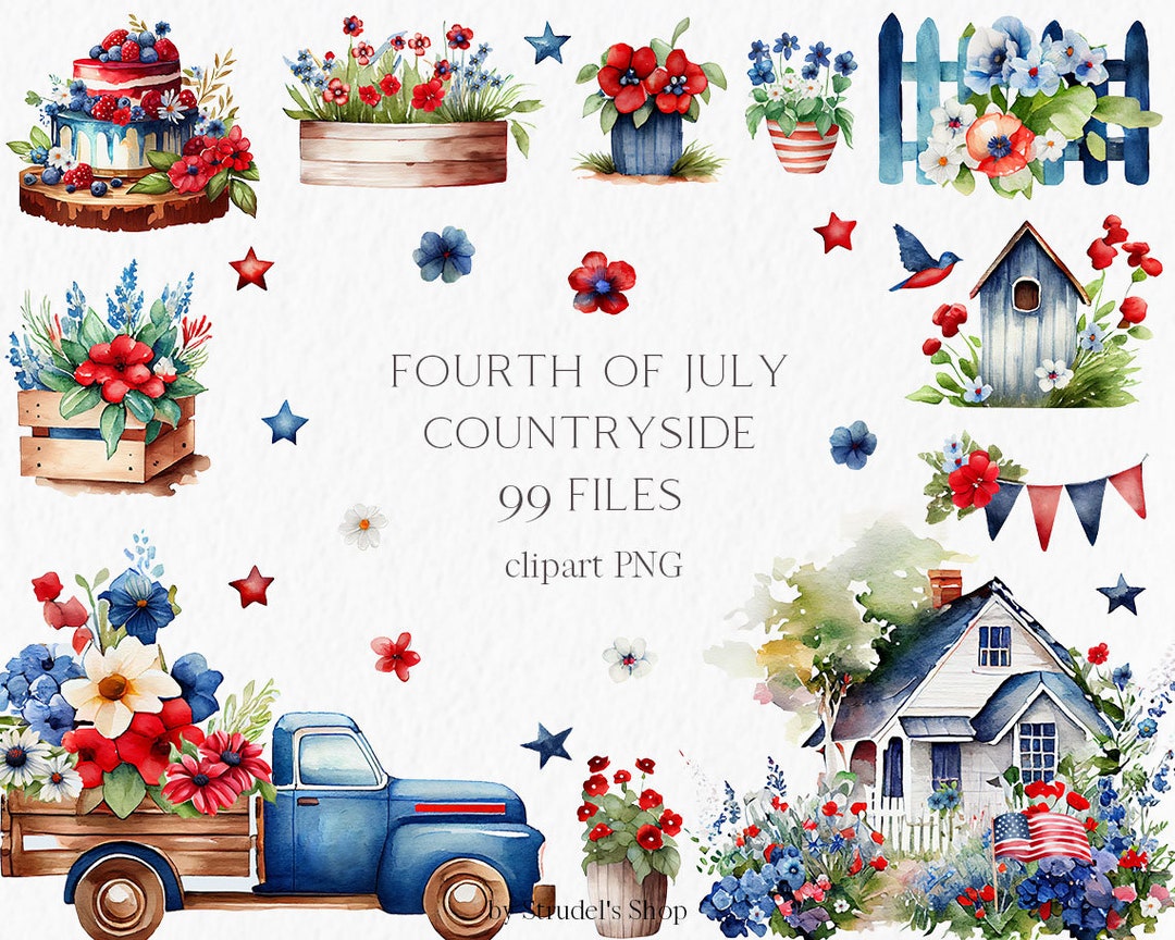 Fourth of July Watercolor Clipart PNG - 4th of July Memorial Day Summer ...