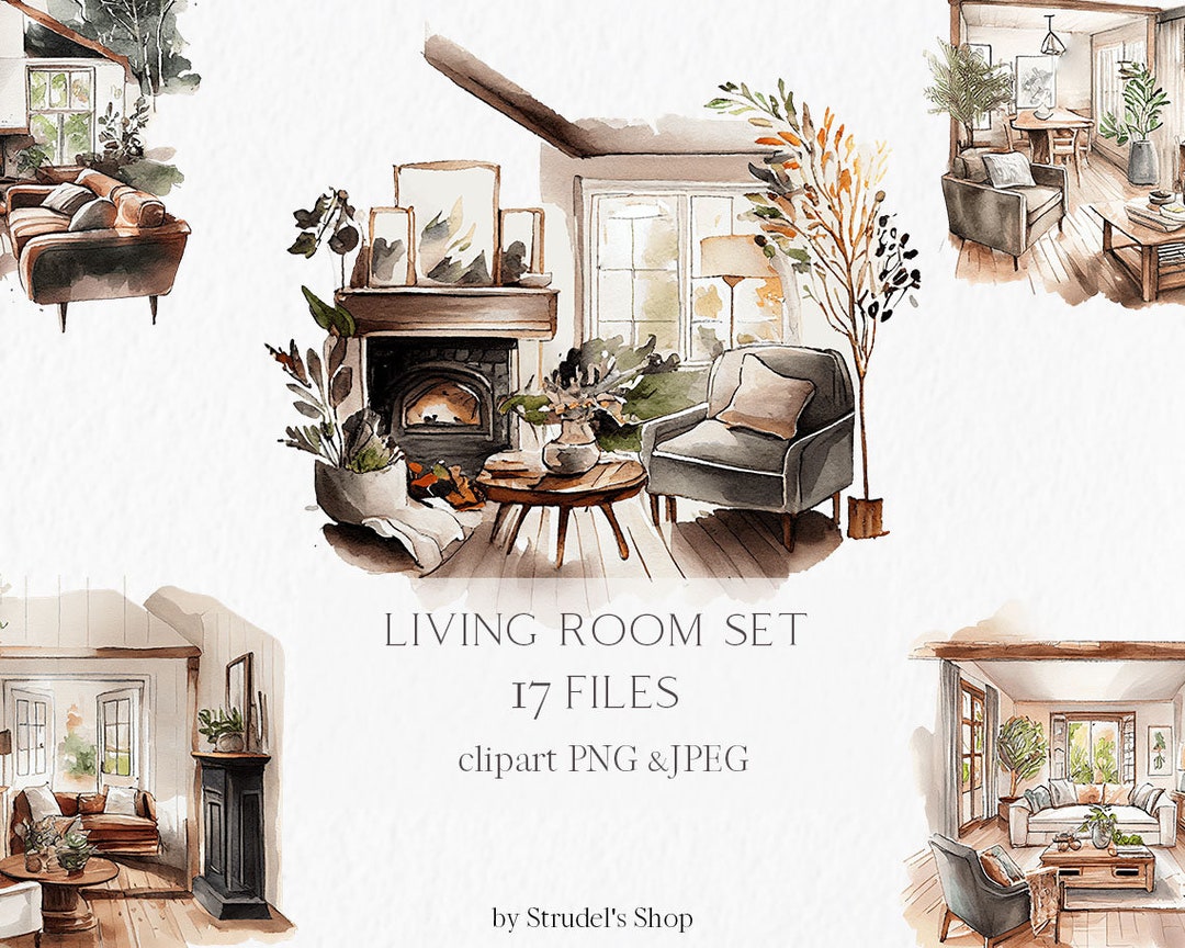 Living Room Watercolor Clipart PNG - Scrapbooking Home Decor Furniture ...