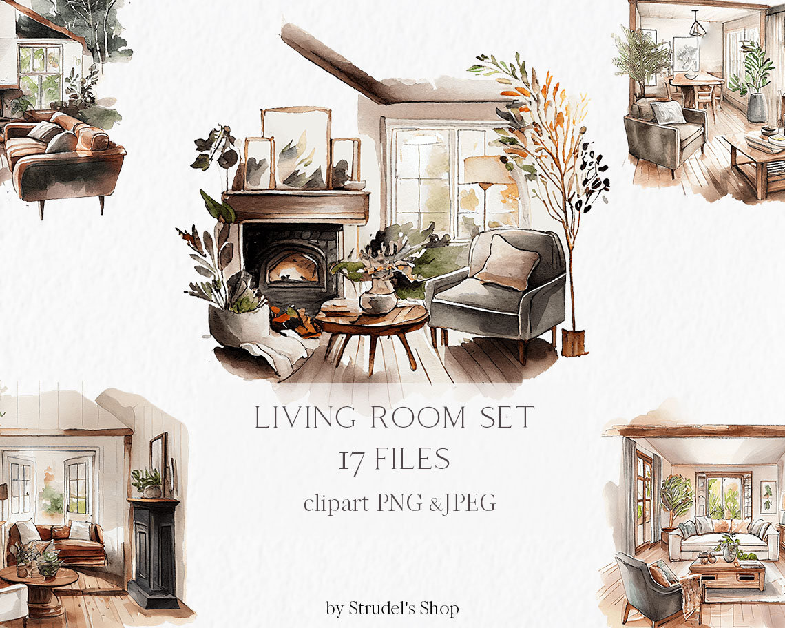 Living Room Watercolor Clipart PNG Scrapbooking Home Decor - Etsy UK