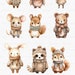 Cozy Woodland Animals Watercolor Clipart PNG Deer Raccoon Bear Badger ...