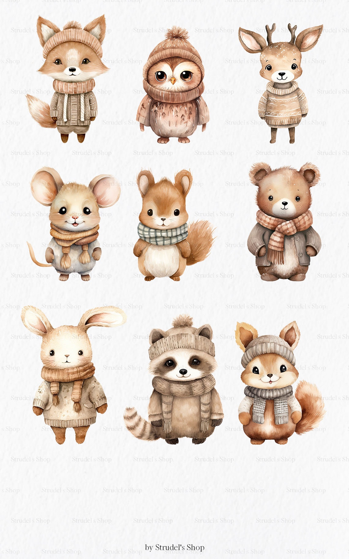Cozy Woodland Animals Watercolor Clipart PNG Deer Raccoon - Etsy
