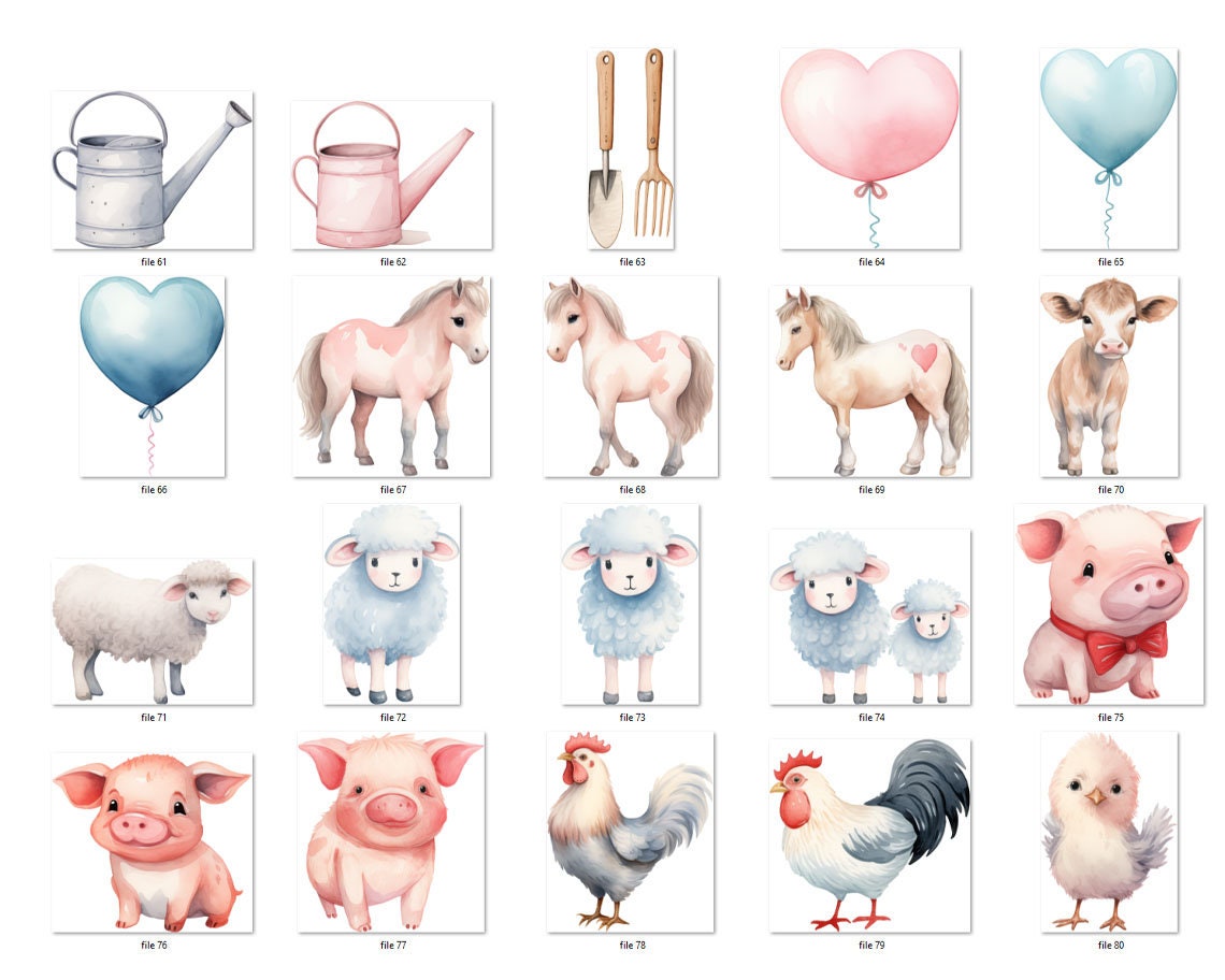 Valentine Farm Clipart Watercolor - Barn Animals Cute Farm Animals ...