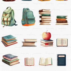 Back to School Watercolor Clipart PNG School Supplies - Etsy