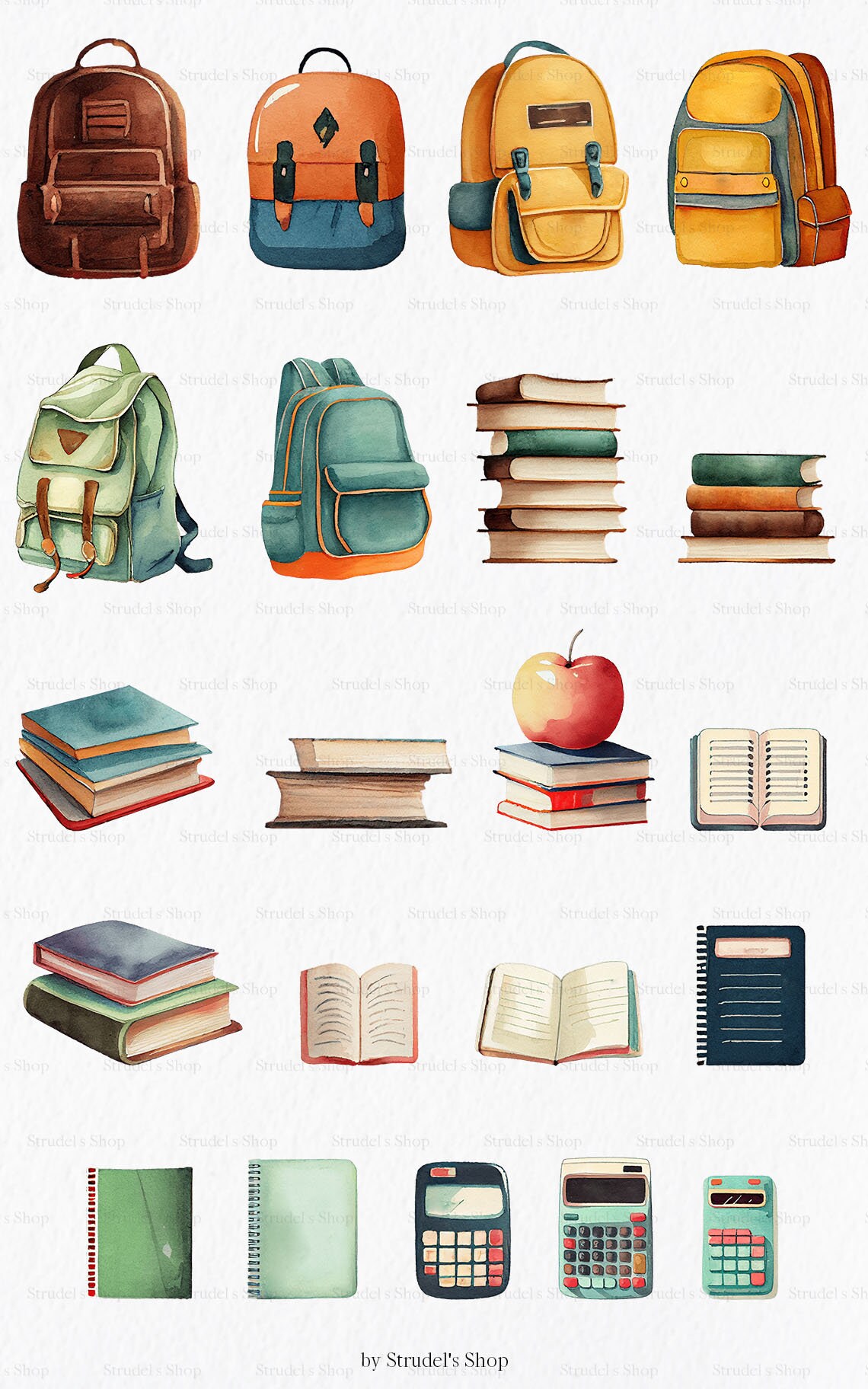 Back to School Watercolor Clipart PNG School Supplies - Etsy