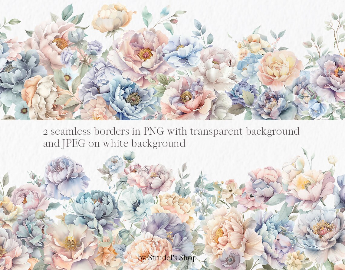Shabby Chic Seamless Borders Watercolor Clipart PNG #c109 - Etsy