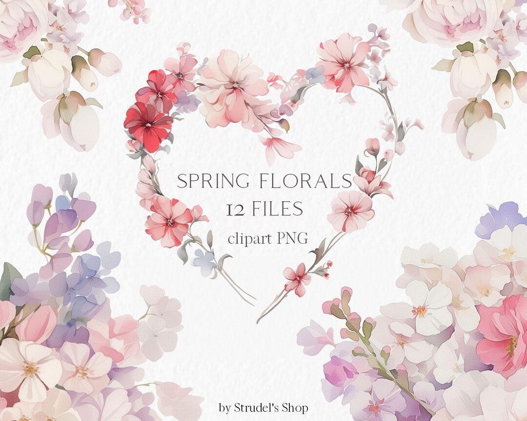 Spring Florals Clipart PNG - Soft Pastel Flower Bouquets, Floral Hearts ...