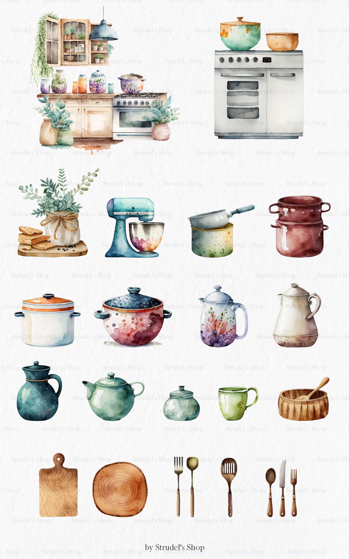 Kitchen Accessories Watercolor Clipart PNG Cook Items - Etsy